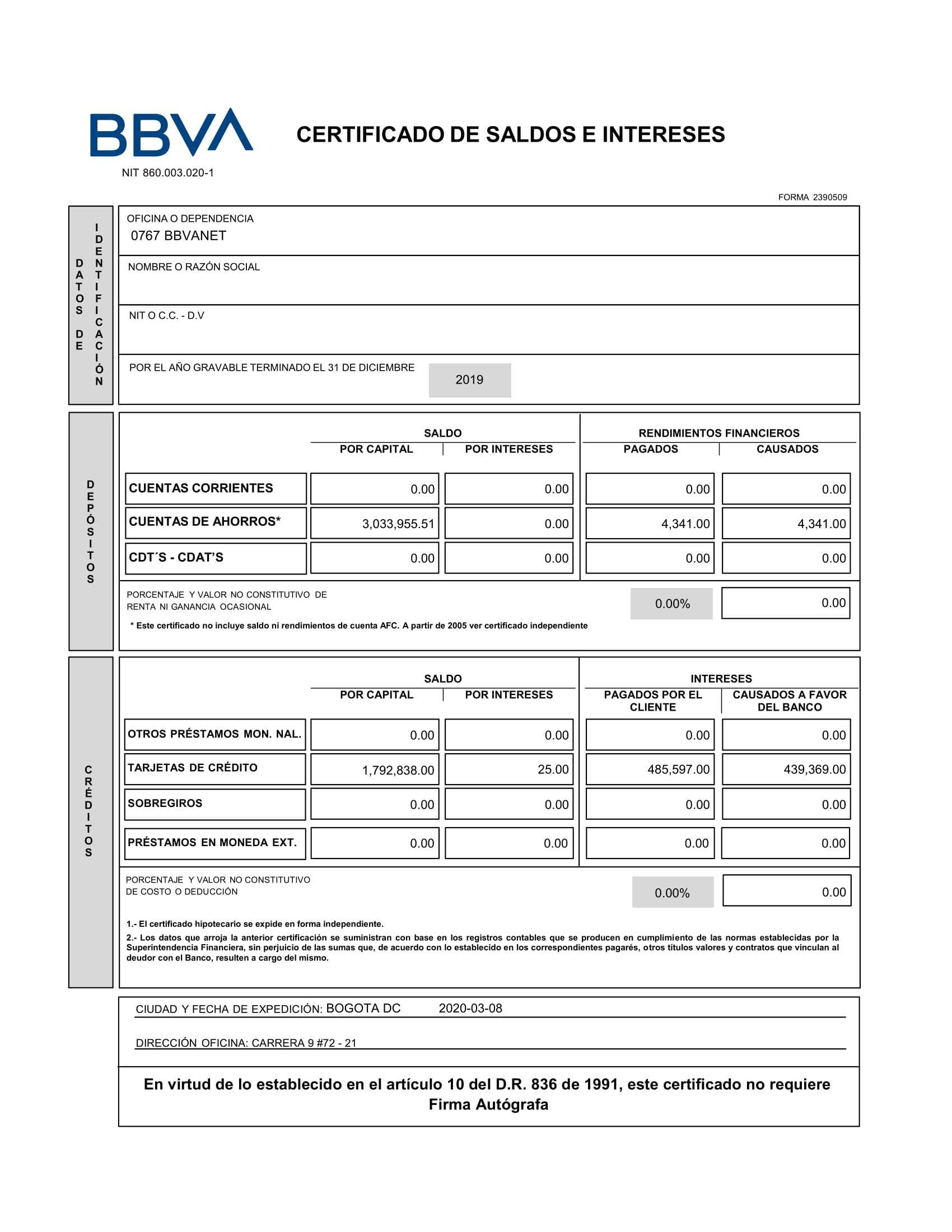 BBVA - Certificado de saldos e intereses BBVA - Certificado de saldos e intereses